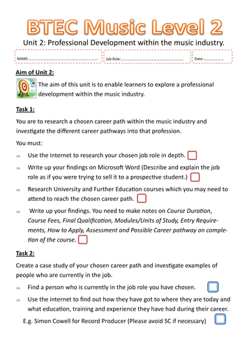 BTEC Music Level 2: Unit 2 Resources | Teaching Resources