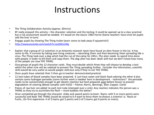 The Thing collaboration science club activity | Teaching Resources