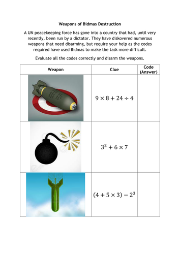 Weapons of Bidmas Destruction | Teaching Resources