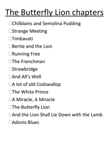 The Butterfly Lion Chapters | Teaching Resources