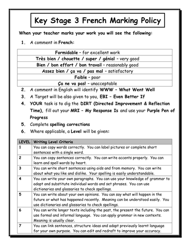 Pupil inserts - Marking Policy | Teaching Resources