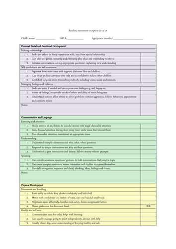 Reception baseline assessment sheet | Teaching Resources Reception baseline assessment sheet | Teaching Resources