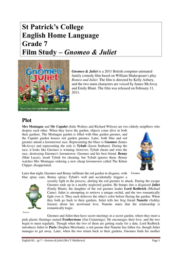 Gnomeo & Juliet - Middle School Film Study | Teaching Resources