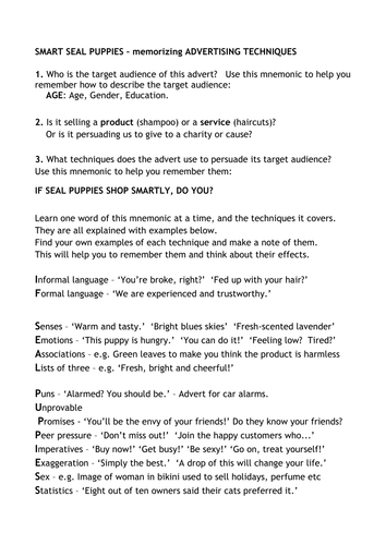 'I SHOP SMARTLY' - ADVERTISING MNEMONICS | Teaching Resources