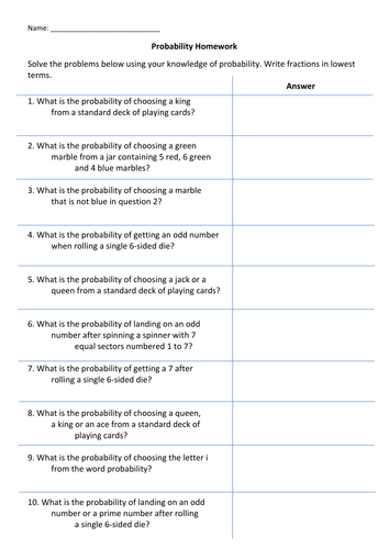 Basic probability worksheet | Teaching Resources Basic probability worksheet | Teaching Resources
