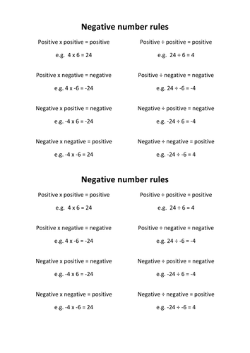 Negative numbers multiply/divide rules | Teaching Resources