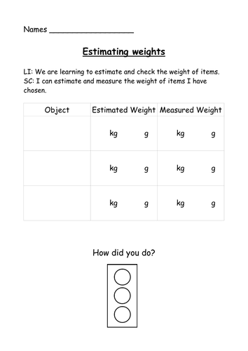 Maths Starter - estimating weight & measure by Auntie Lil - Teaching ...