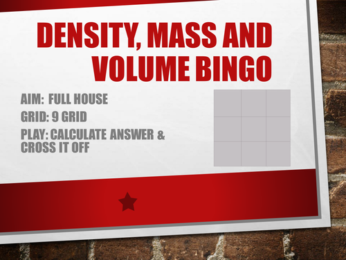 Density, Mass and Volume Bingo | Teaching Resources