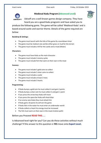 Kodu Debugging And Create A Specified Game Teaching Resources 