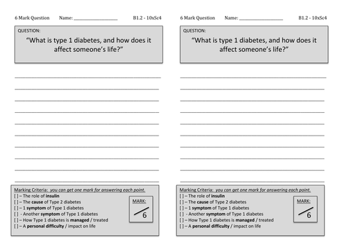Scaffolded Diabetes 6-marker Practice Question | Teaching Resources