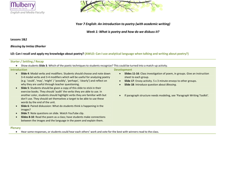 KS3: Using Analytical Language - Blessing | Teaching Resources