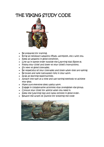 Class Rules: The Viking Study Code | Teaching Resources