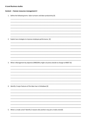 Further Human Resources Management work sheet | Teaching Resources