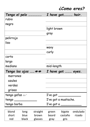 los ojos y el pelo | Teaching Resources