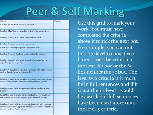 Self and Peer Marking Prompts by JennyHelmer - Teaching Resources - TES