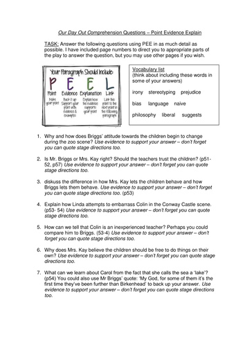 Our Day Out Willy Russell PEE Comprehension | Teaching Resources