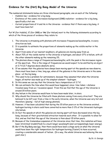 Evidence for Big Bang Model worksheet KS5 Physics | Teaching Resources
