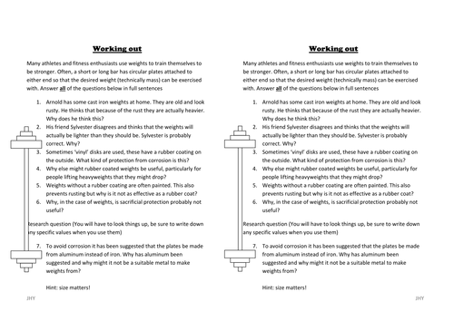 Corrosion and rusting questions | Teaching Resources