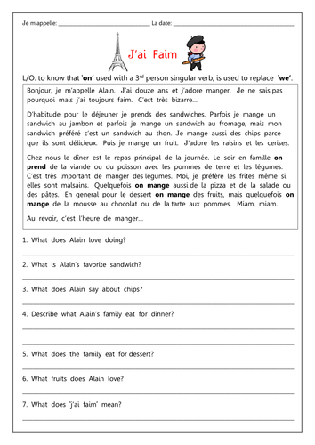 J'ai Faim | Teaching Resources