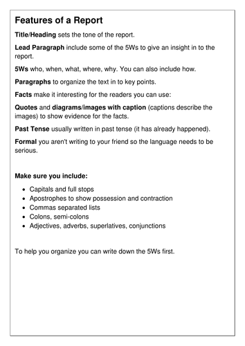 Features of a Report | Teaching Resources
