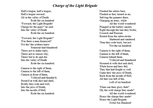 The Charge of the Light Brigade Bundle by - UK Teaching Resources - TES
