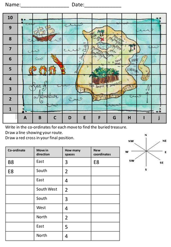 Grid references and compass directions worksheet | Teaching Resources