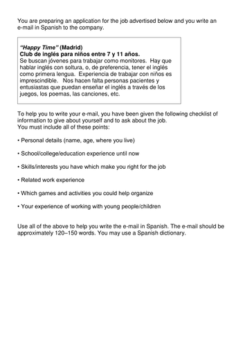 National 5 Spanish writing - sample papers | Teaching Resources