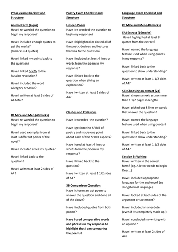 Exam Checklist | Teaching Resources