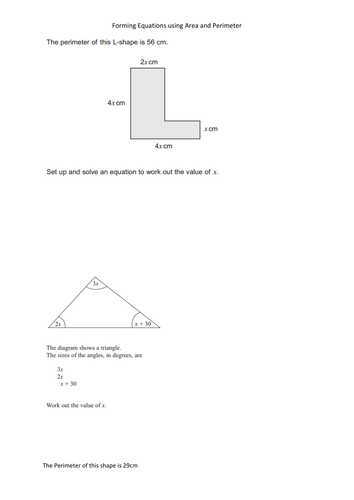 Forming Equations using perimeter and area | Teaching Resources Forming Equations using perimeter and area | Teaching Resources