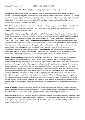 Revision sheets on Relationships poems | Teaching Resources