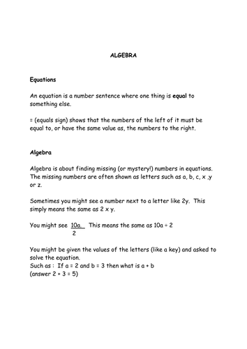 Algebra | Teaching Resources