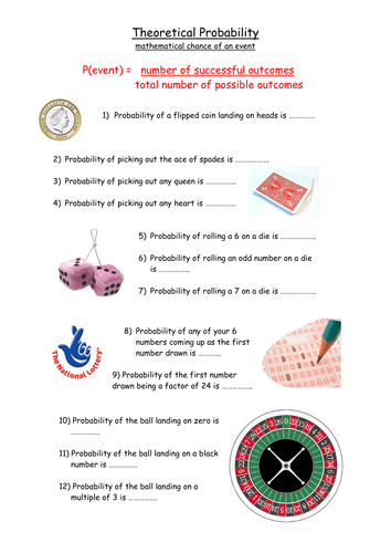 Introductory worksheet or revision on probability | Teaching Resources