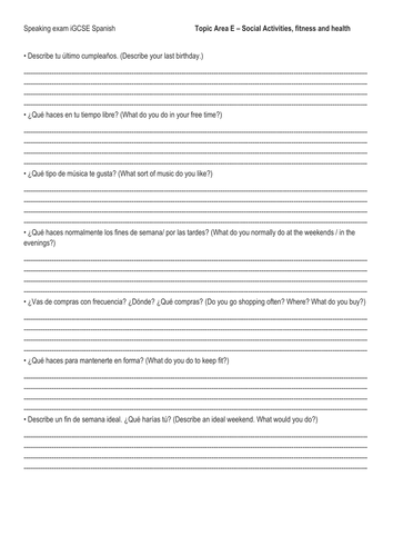 Edexcel Igcse Spanish Speaking Practice Topic E Teaching Resources