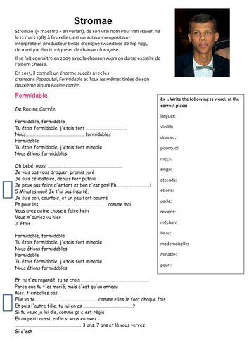 A Song by Stromae (Formidable) | Teaching Resources