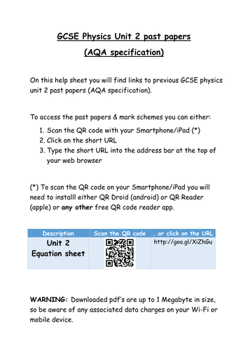 AQA GCSE Physics Unit 2 past papers (& QR codes) | Teaching Resources AQA GCSE Physics Unit 2 past papers (& QR codes) | Teaching Resources