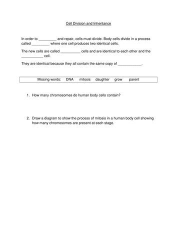 Cell division and Inheritance | Teaching Resources