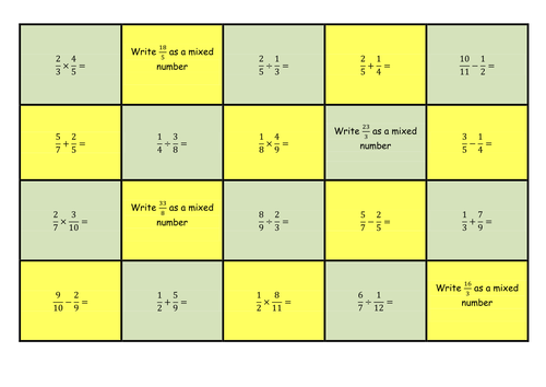 Operations with fractions connect 4 | Teaching Resources