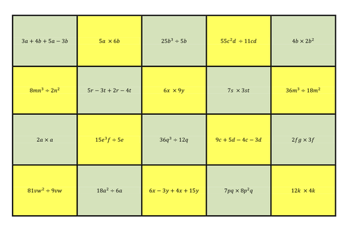 Simplifying expressions connect 4 | Teaching Resources