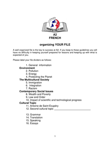 A2 French student handbook | Teaching Resources