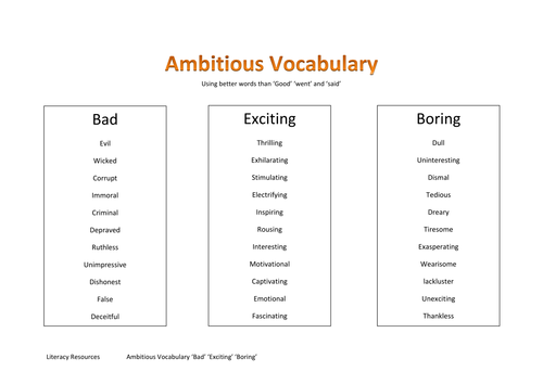 Ambitious Vocabulary- Bad, Exciting & Boring by Lebbonno - Teaching ...