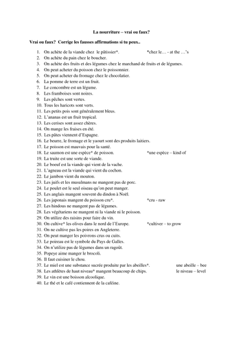 La nourriture - vrai ou faux | Teaching Resources La nourriture - vrai ou faux | Teaching Resources