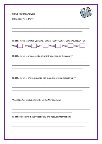 Oral Newspaper Report Analysis - Child Led | Teaching Resources