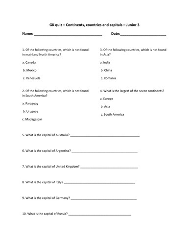 Continents, countries and capitals | Teaching Resources