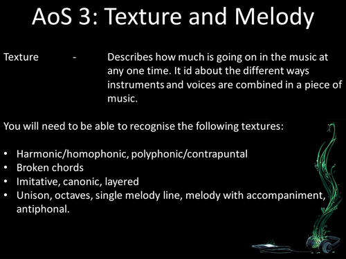 AQA Music Area of Study 3 - Texture and Melody | Teaching Resources AQA Music Area of Study 3 - Texture and Melody | Teaching Resources