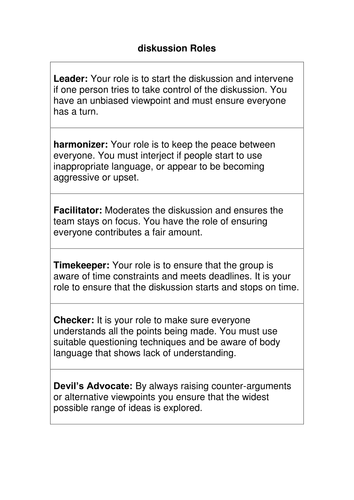 Roles in a discussion - Flashcards | Teaching Resources