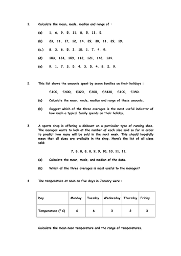 Mean,mode,median and range worksheet by - UK Teaching Resources - TES Mean,mode,median and range worksheet by - UK Teaching Resources - TES