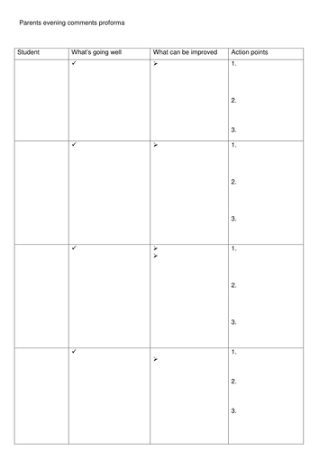 Parents evening student action points proforma | Teaching Resources