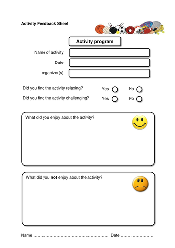 Activity Feedback Sheet by MysticPig - Teaching Resources - TES