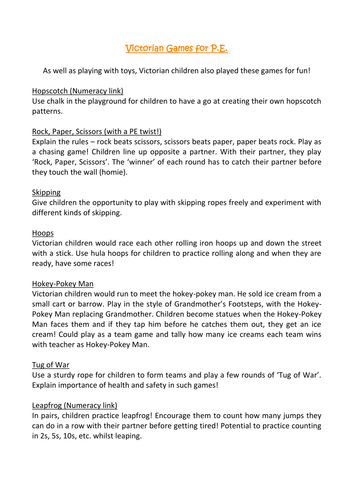 PE Activities to link with Victorian Toys & Games | Teaching Resources