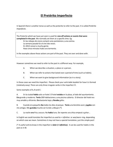The imperfect tense | Teaching Resources